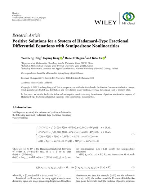 Pdf Positive Solutions For A System Of Hadamard Type Fractional Differential Equations With