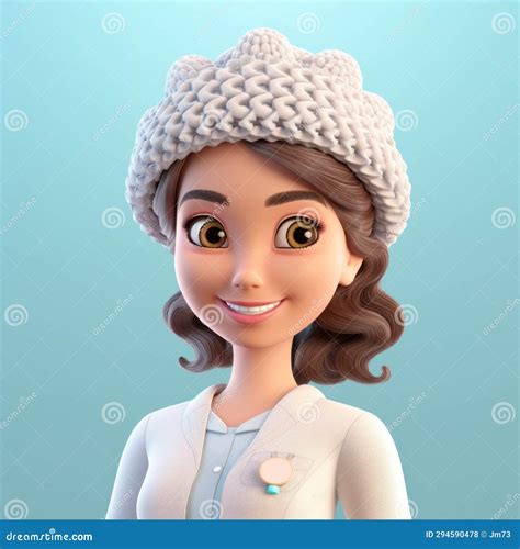 3d Cartoon Render Of Smiling Female Nurse On Blue Background Stock