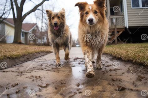 Muddy Paw Prints On A Sidewalk After A Fun Walk Stock Image Image Of