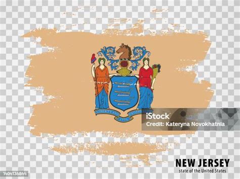 브러시 스트로크에서 뉴저지의 국기 미국 뉴저지 주 플래그 귀하의 웹 사이트 디자인 응용 프로그램 Ui에 대한 투명한 배경에 제목 미국 벡터 일러스트레이션 Eps10 트렌턴