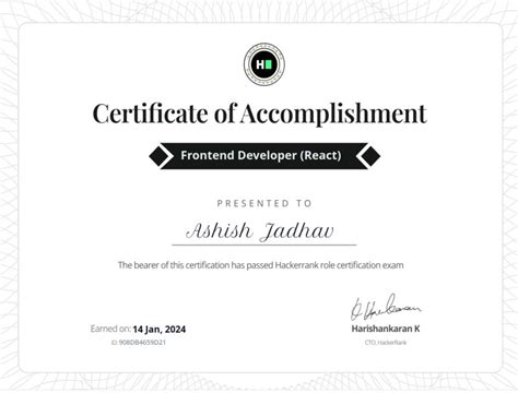 ashish jadhav on linkedin frontenddeveloper reactjs hackerrank certification…