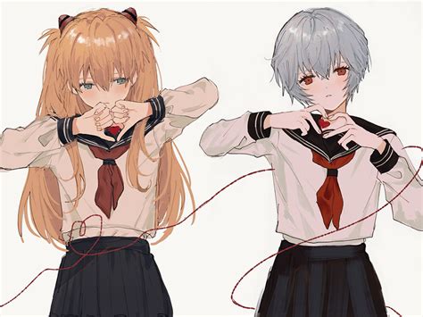 Souryuu Asuka Langley And Ayanami Rei Neon Genesis Evangelion Drawn