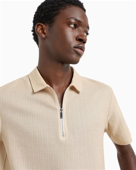 Polo En Maille Micro Perforée Avec Zip Emporio Armani