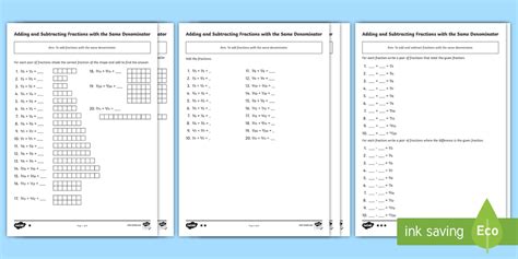 Lower Ability Year 4 Adding And Subtracting Fractions With The Same