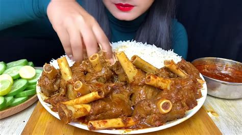 Asmr Eating 😋mutton Leg Recipe Mutton Leg Curry And Salad And White
