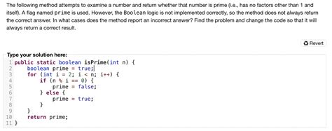 Solved The Following Method Attempts To Examine A Number And Chegg
