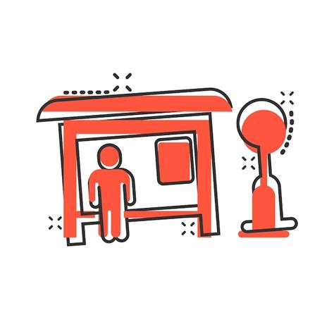 만화 스타일의 버스 정류장 아이콘 흰색 격리 된 배경에 자동 중지 만화 벡터 일러스트 레이 션 Autobus 차량 스플래시 효과