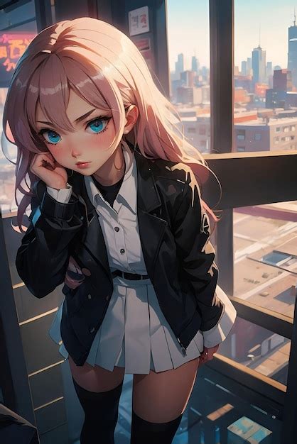 Premium Photo Japanese Anime Cosplay Girl In A Shop Window 3d Rendering