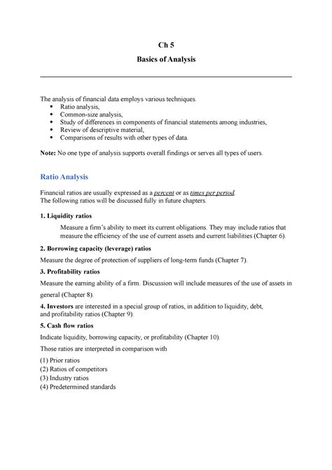 Fsa Chapter 5 Ch 5 Basics Of Analysis The Analysis Of Financial