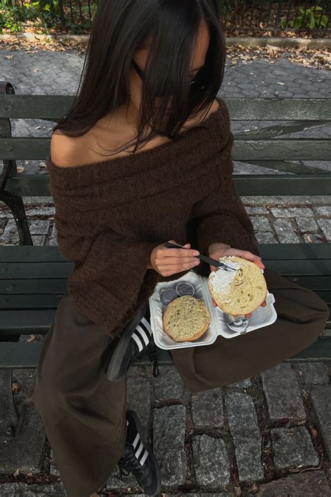 Oversized Off Shoulder Knitted Sweater Brown Na Kd
