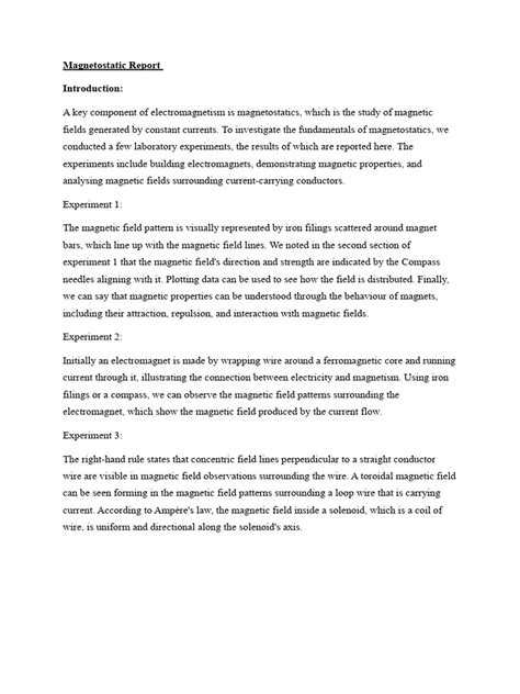 Magnetostatic Report Pdf Magnetic Field Electromagnetism