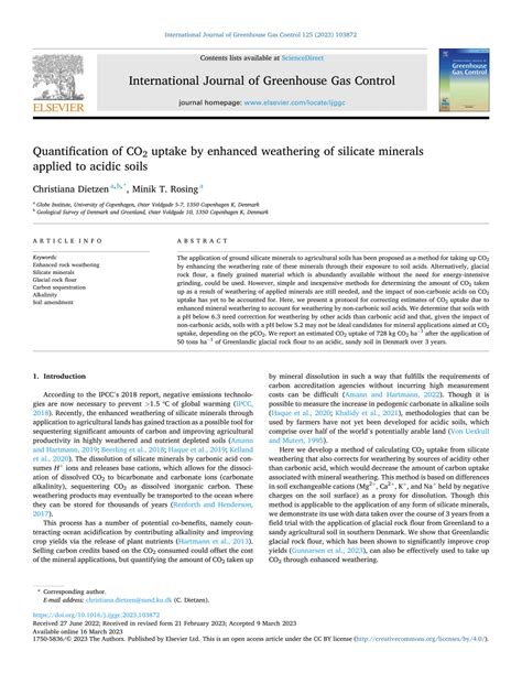 Pdf Quantification Of Co2 Uptake By Enhanced Weathering Of Silicate Minerals Applied To Acidic