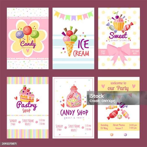 달콤한 카드 포스터 템플릿 다양한 과자 사탕과 아이스크림 컵케이크에 대한 스톡 벡터 아트 및 기타 이미지 컵케이크 개념 과일 Istock