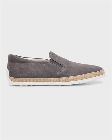 Tods Mens Rubber Pebble Sole Suede Espadrilles Neiman Marcus