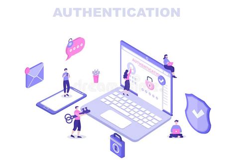 Authentication Security Vector Illustration Via Phone Or Computer For
