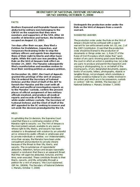 Secretary Of National Defense Vs Manalo Download Free Pdf