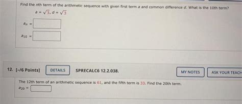 solved find the nth term of the arithmetic sequence with