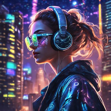 Premium Ai Image Stunning Girl In Holographic Clothes In Purple Neon