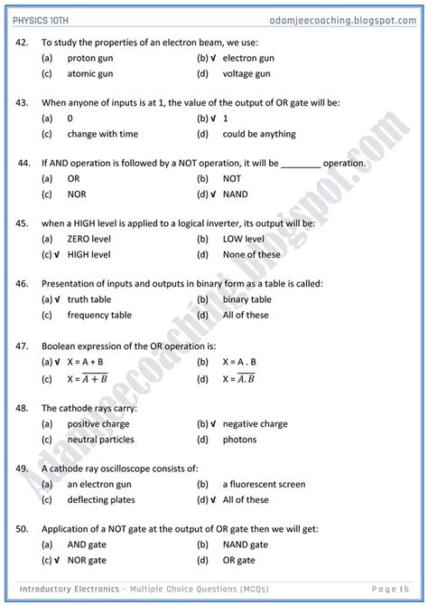 Adamjee Coaching Introductory Electronics Mcqs Physics 10th