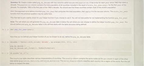 Solved Question 12 Croate A Table Called Popbydecade With
