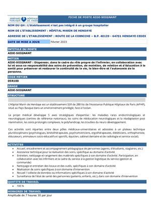 Calaméo Fiche De Poste Aide Soignant