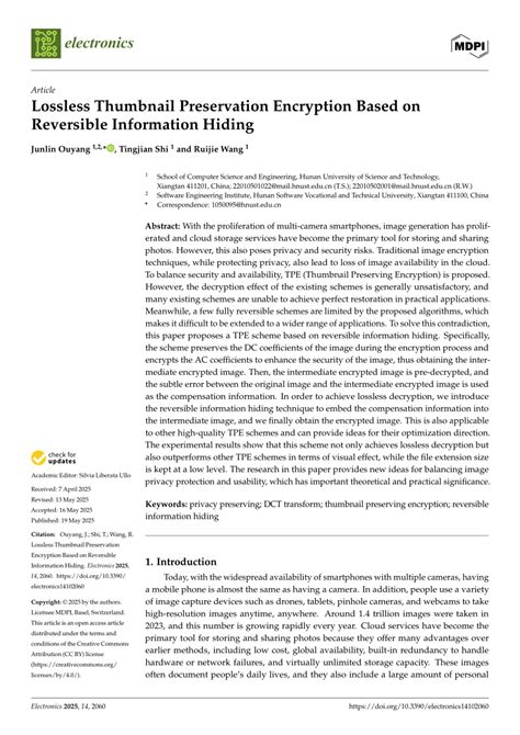 Pdf Lossless Thumbnail Preservation Encryption Based On Reversible Information Hiding
