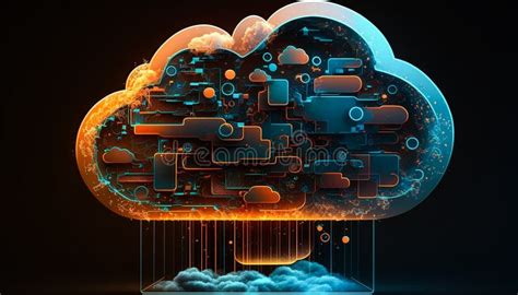 Glowing Cloud Icon Technology Concept Exploded Panel With Cloud Services Stock Illustration