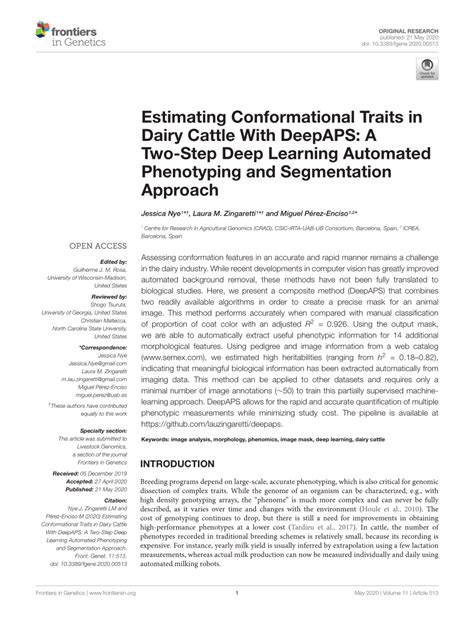 Pdf Estimating Conformational Traits In Dairy Cattle With Deepaps A