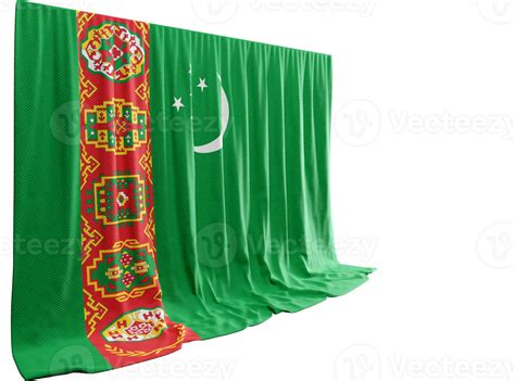 Turkmenistan Flag Curtain In 3d Rendering Called Flag Of Turkmenistan