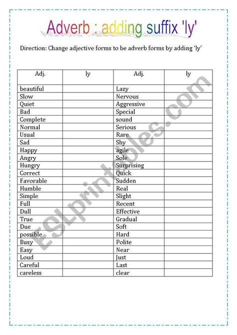 Adverb Adding Suffix Ly ESL Worksheet By Nutcharat Adverbs Worksheets Nouns And Adjectives