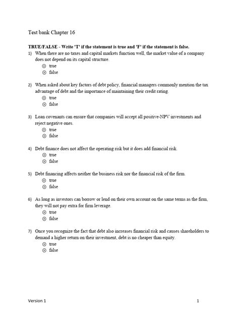 Test Bank Chapter 16 Pdf Capital Structure Equity Finance