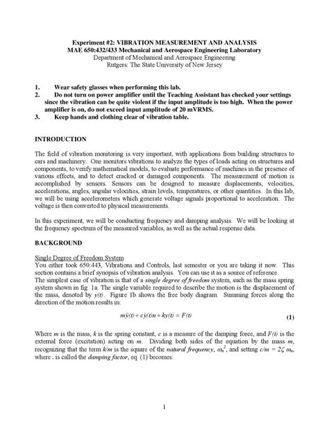 Vibration Measurement And Analysis Experiment 2 650 443 Docsity