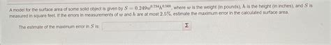 solved a model for the surface area of some solid object is