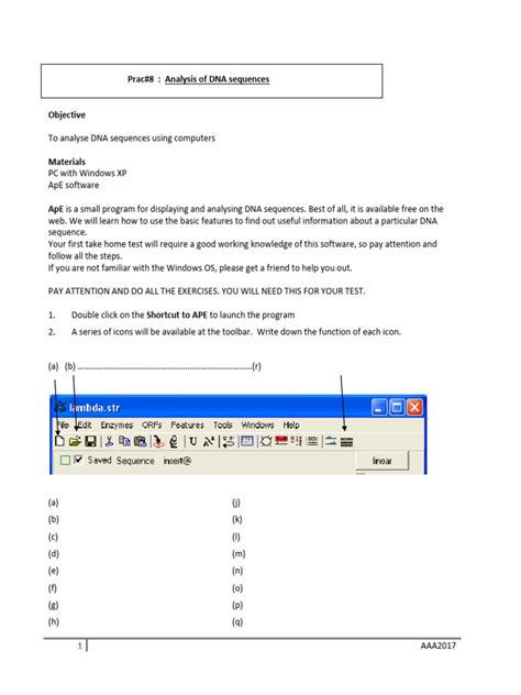 instruction n guidelines lab 8 and 9 analysis of dna sequences pdf