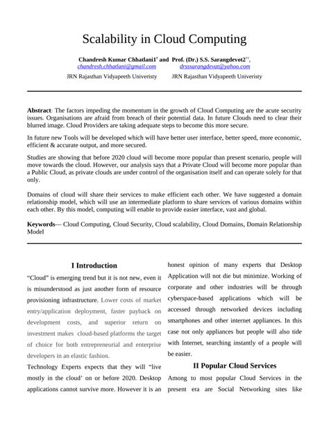 Pdf Scalability In Cloud Computing