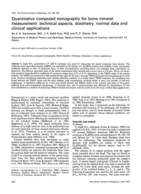 Pdf Quantitative Computed Tomography For Bone Mineral Measurement