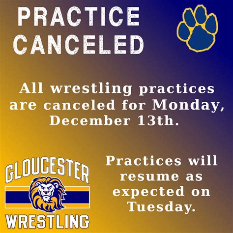 Practice Cancelled Gloucester City Youth Wrestling