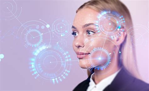 Businesswoman Portrait Artificial Intelligence And Network Circles Hud