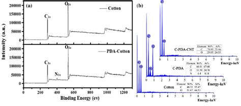Xps Spectra Of Pristine Cotton And C Pda A And Edx Spectra Of