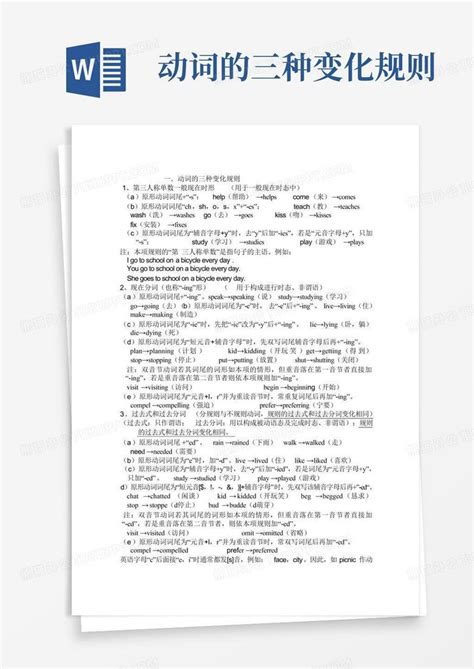 动词的三种变化规则word模板下载 编号lvzpkxdp 熊猫办公