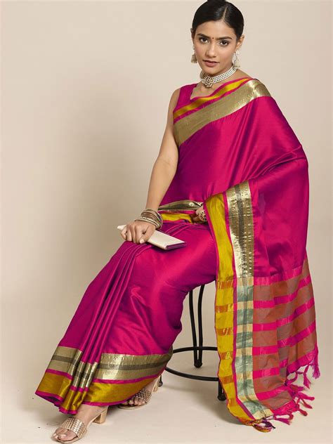 Buy Kalini Magenta And Gold Toned Zari Art Silk Uppada Saree Sarees For