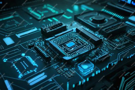 premium photo futuristic computer chip glows blue in abstract circuit