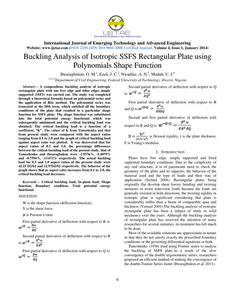 Pdf Buckling Analysis Of Isotropic Ssfs Rectangular Plate Using Polynomials Shape Function