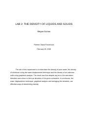 Lab Density Docx LAB THE DENSITY OF LIQUIDS AND SOLIDS Megan Guinan Partner Diana