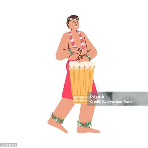 Musicien Hawaïen Dhomme Avec Lillustration Plate De Vecteur De Dessin