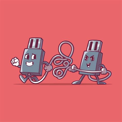 Tangled Usb Cable Characters Vector Illustration Tech Connection Design Concept