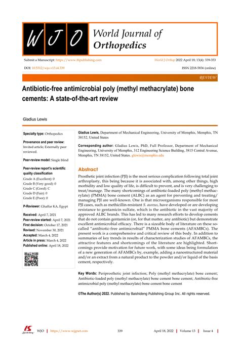 Pdf Antibiotic Free Antimicrobial Poly Methyl Methacrylate Bone Cements A State Of The Art