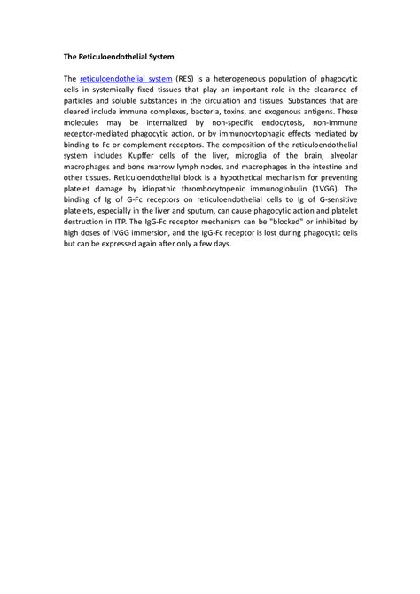 The Reticuloendothelial System Docsity