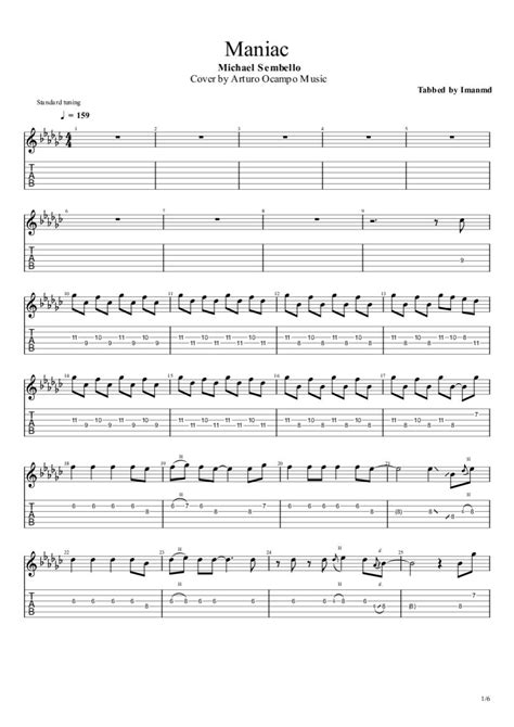 Maniac Guitar Instrumental Cover Tab Arturo Ocampo Music