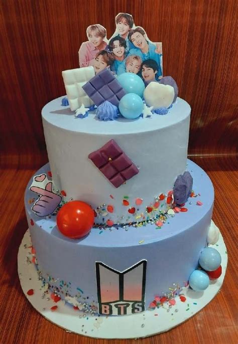 Buysend 2 Tier Bts Army Theme Cake Online Free Delivery In Delhi Ncr